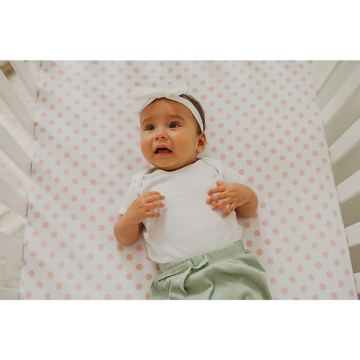 NODNAL CO. Pink Fitted Crib Sheet for Baby Mattress - Jersey Knit Cotton for Girl Nursery Bedding - Chevron, Polka Dot, and Stripe Crib/Toddler Sheets (Polka Dot)