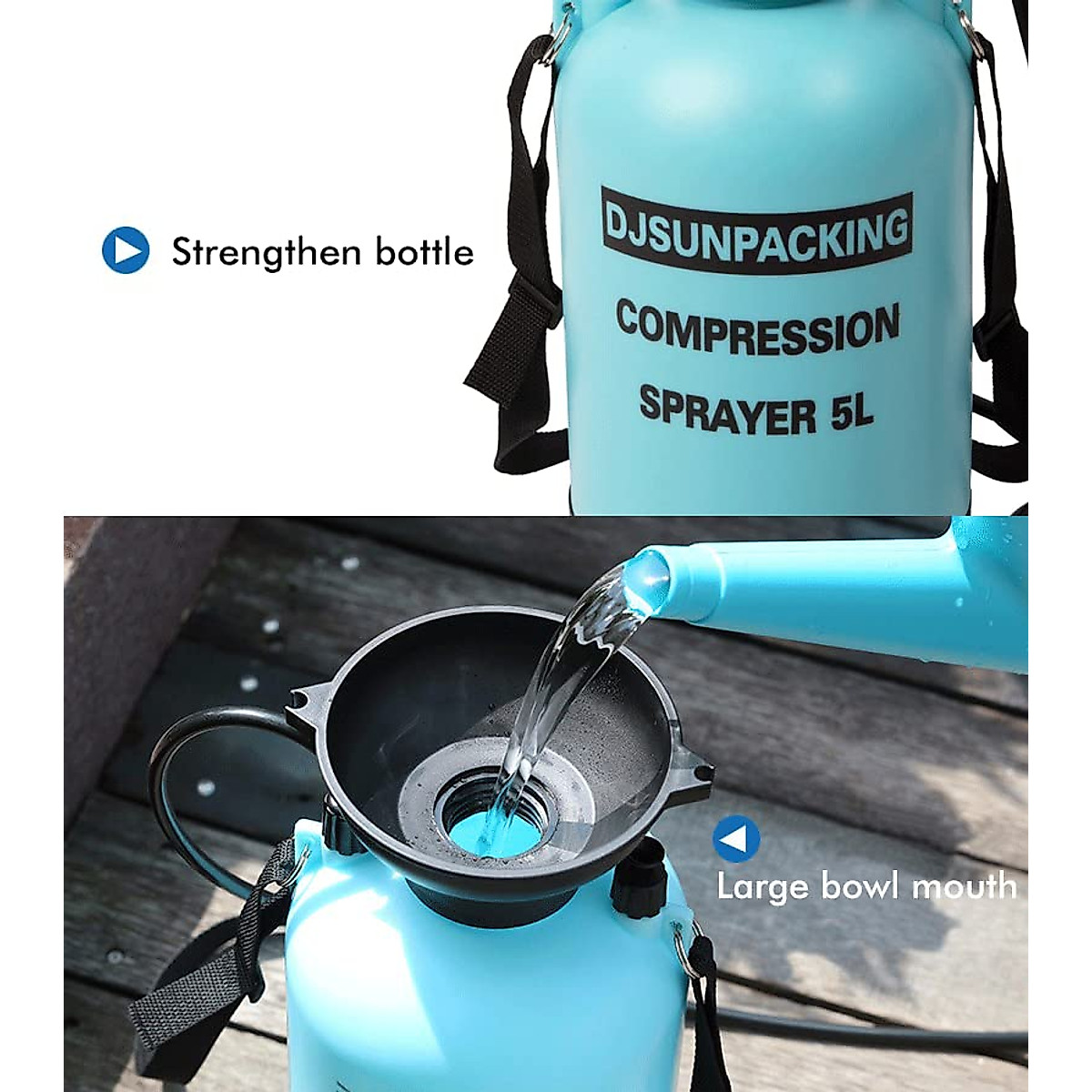 DJSUNPACKING Portable Pump Pressure Garden Sprayer with Pressure Relief Valve and Adjustable Shoulder Strap in Lawn, Yard, Weed(1.3 Gallon, Blue)