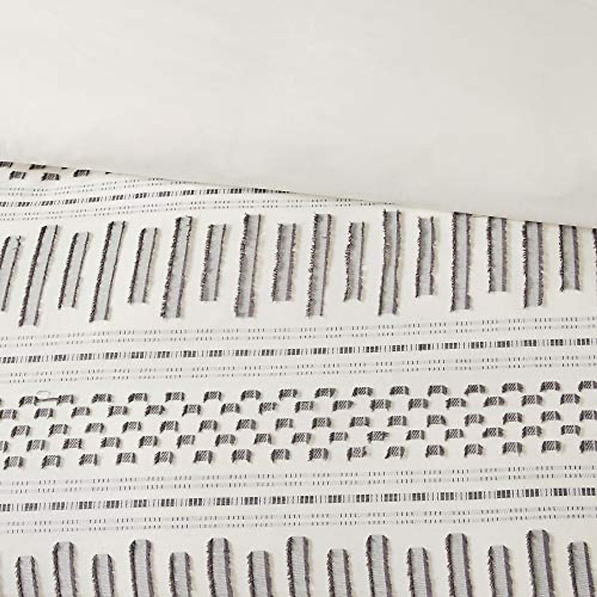 INK+IVY Luxurious Cotton-Bedding Set - Mid Century Trendy Geometric Design, All Season Cozy-Cover With Matching-Shams, King/Cal King, Rhea Jacquard Ivory/Charcoal