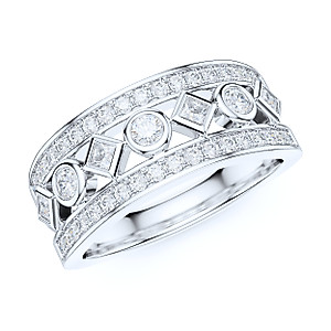 PRSTANI 8mm Wide Solid Sterling Silver Paved Split Shank Simulated Round and Princess Diamonds Bezel Set Ring Wedding Band (6)