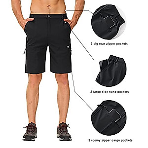 Libin Men's Quick Dry Golf 10" Shorts, Lightweight Hiking Stretch Gear, Travel Fishing Casual Tactical Pockets Shorts, Black XXL
