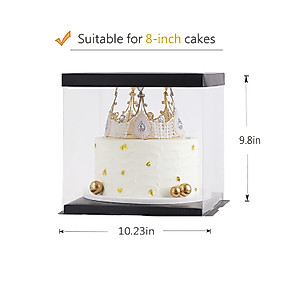 XININSUN 2Pcs Large Cake PET Clear Box, 10" X 10" X 9" with ribbon and pre-folded lid, for 8" cake packing carry, baking cookie display, Carry Tall Layer Gift, Festive Gift Box -Black