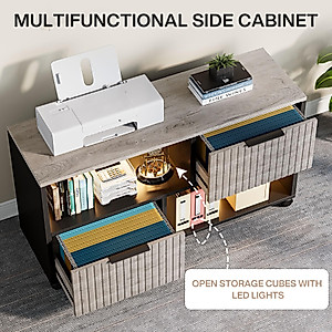 Tribesigns Large L Shaped Executive Desk and Mobile File Cabinet with Led Light Combo, 63 inch Computer Desk Office Desk Writing Desks Business Furniture Set for Home Office Workstation, Black Grey