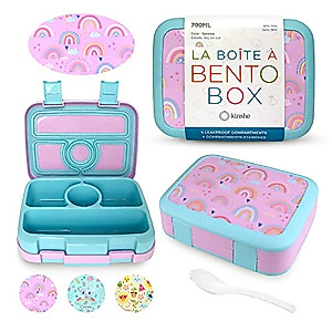 Kids Bento Lunch Box, Meal Prep Containers: Reusable, Leakproof Container Lunch Boxes For Kids & Adults Lunches, 4 Compartment - School, Daycare, Portion Control Container Utensils Purple Rainbow