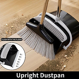 Broom and Dustpan Set Lightweight Upright Lobby Broom and Dust Pan Combo with Long Handle Outdoor Indoor for Home Kitchen Room Office (Gray and Black)