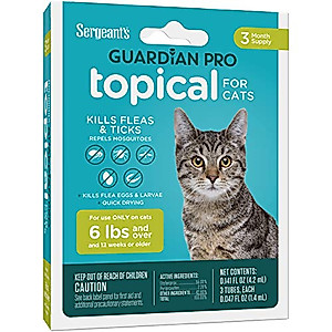 Sergeant's Guardian Pro Flea & Tick Squeeze On Topical Cats 6lbs and Over., 3 Count