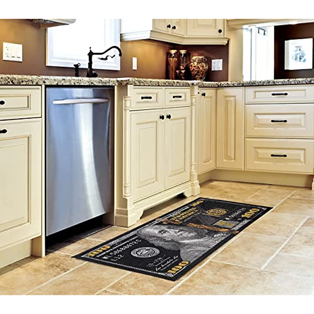 HUAHOO Black Money Rugs 100 Dollar Bill Area Rug Door Mat Runner for Living Room Bedroom Indoor Outdoor Rug 22" x 53"