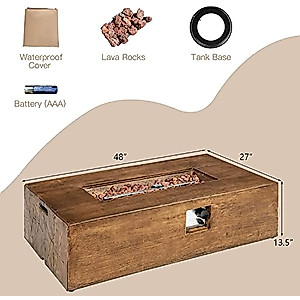Renatone Fire Table Set, 50,000 BTU Rectangular Outdoor Propane Fire Pits w/ 16" Tank Cover Box, Waterproof Cover, CSA Certified for Patio, Balcony, Deck, Garden