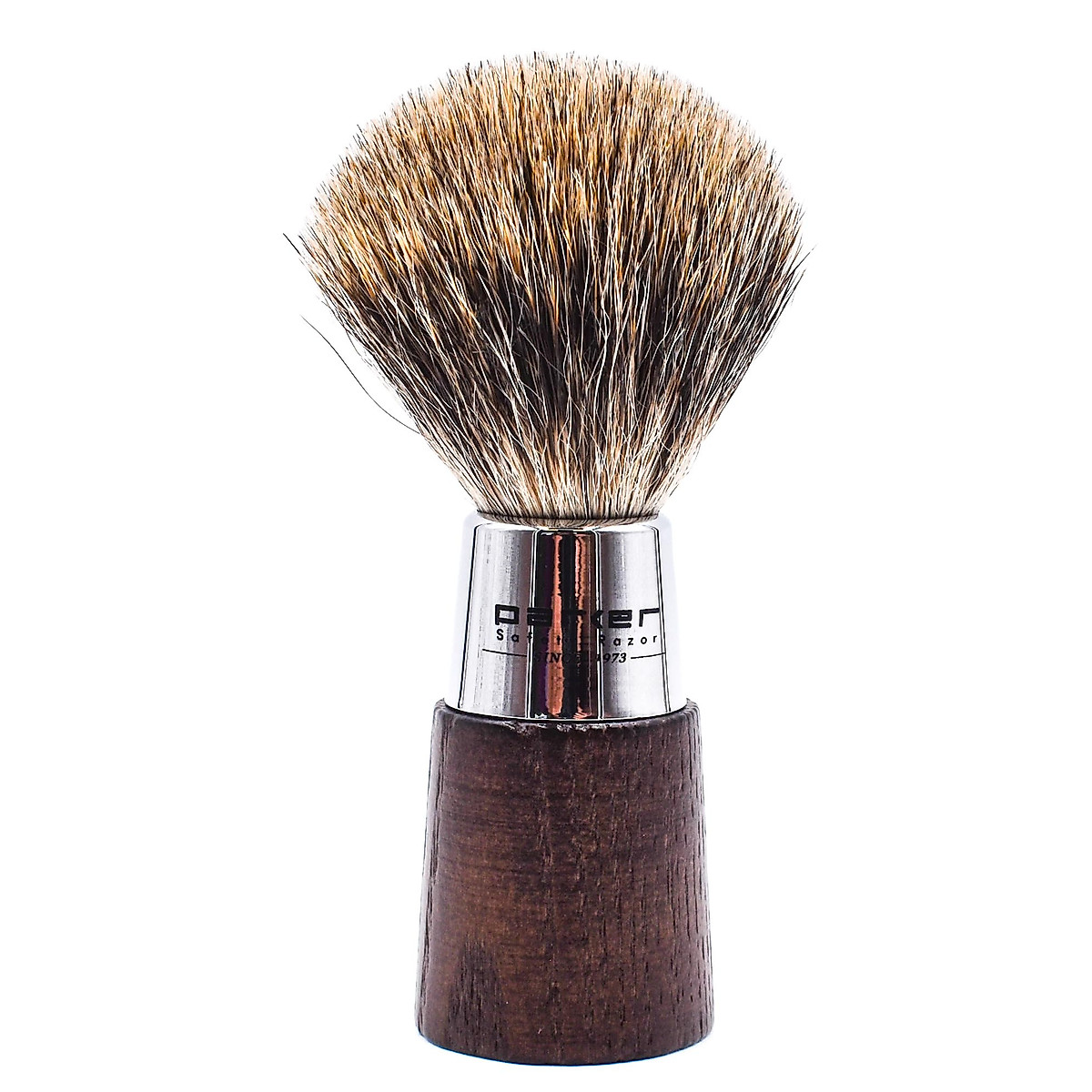 Parker 100% 3-Band Pure Badger Bristle Walnut and Chrome Handle Handmade Shaving Brush - Brush Stand Included