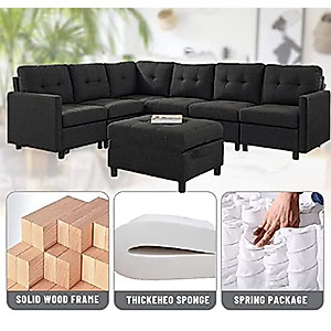 BEEY Modular Sectional Sofa Couches Living Room 6 Seats Corner Sectional Couches L- Shape Sofa Couch with Ottoman Set for Small Apartment,Deep Grey
