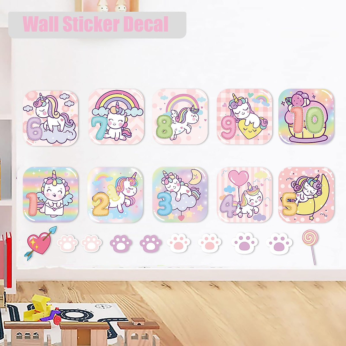 Large Unicorn Floor Decals, Indoor Hopscotch Number Game Stickers, Creative Unicorn Floor Stickers for Kid Girls Bedroom, Playroom, Classroom, Nursery, Daycare Floor & Wall Decor