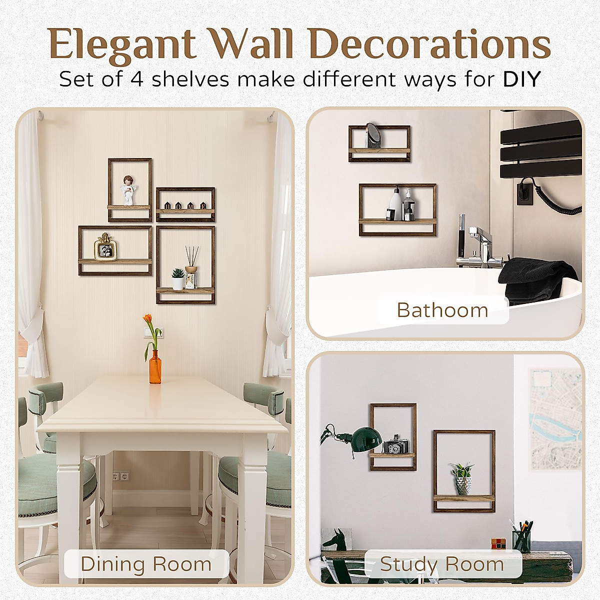 Walasis Wood Wall Shelves for Bedroom Farmhouse - Rustic Floating Shelf Decorative Storage Shelving Wall Mounted Decor with Frame for Living Room