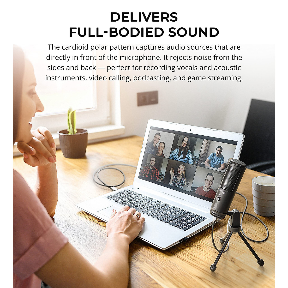 Blucoil USB Cardioid Condenser Microphone with 3.5mm Headphone Jack, Volume Control, Mute Button, and Tripod - Compatible with Mac, Windows, Linux, Chrome, Zoom, Google Meet, Microsoft Teams, and more