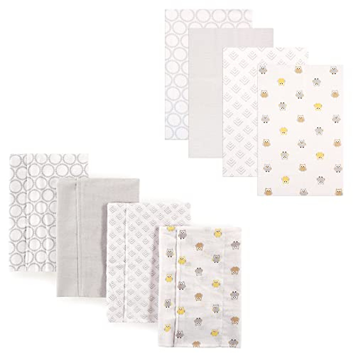 Luvable Friends Unisex Baby Cotton Flannel Burp Cloths and Receiving Blankets, 8-Piece, Owl, One Size