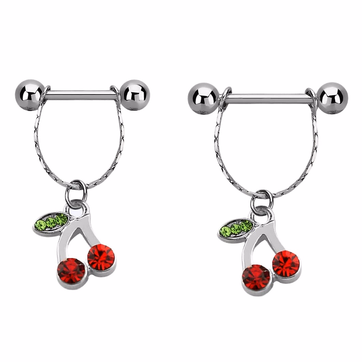 Body Accentz Single Gem Cherry Dangle 316L Surgical Steel Nipple Shield 14 gauge sold as pair