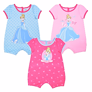 Disney Baby Cinderella 3 Pack Rompers, Pink, 6 Months