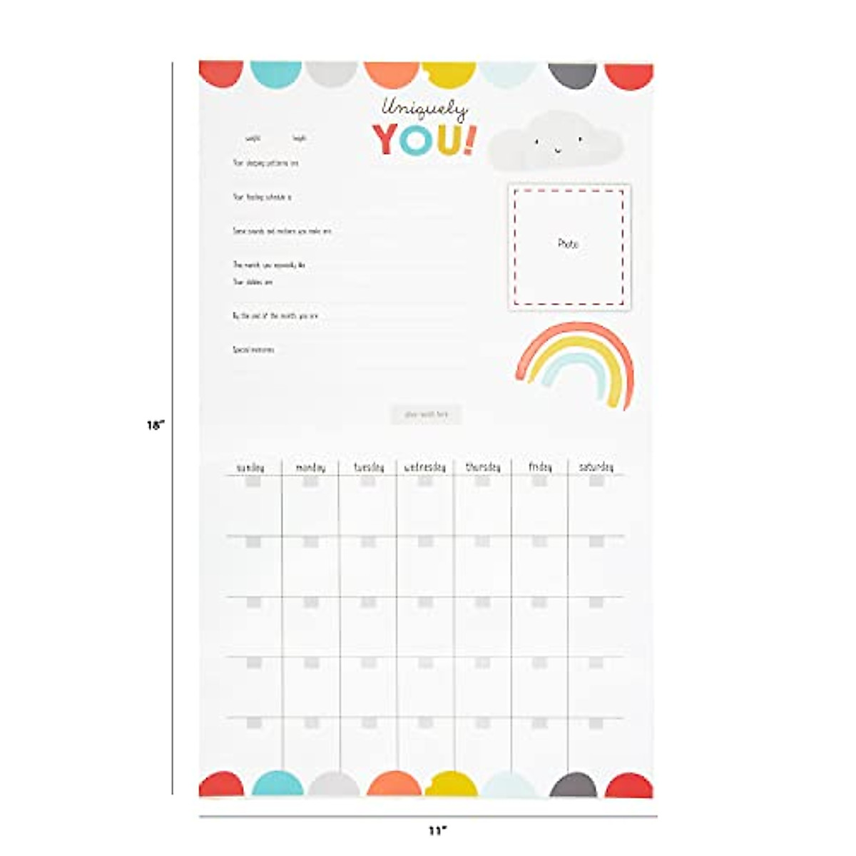 C.R. Gibson BA3-24545 You are My Sunshine Gender Neutral Baby's First Year Keepsake Calendar, 11" W x 18" H Open, Multicolor