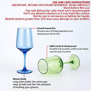 KOXIN-KARLU Unbreakable Classic 18 ounce All-Purpose Plastic Stem Wine Glasses Acrylic Glasses, set of 6 Multicolor