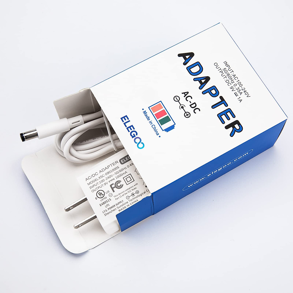 ELEGOO AC 100V-240V Converter Adapter DC 9V 1A Power Supply US Plug 5.5mm x 2.1mm 1000mA Power Adapter Wall Charger Adapter Compatible with Arduino UNO MEGA with UL FCC CE Certificate