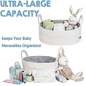 Extra Large Baby Diaper Caddy Organizer 16.5"X11"X6.5" Woven Cotton Rope Baby Shower Basket [8 Pockets+5 compartments]Nursery Storage Bin Portable Car Travel Tote Bag Newborn Registry Boy Girl