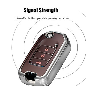 SANRILY Soft Transparent Frosted Flip Key Fob Cover for Honda Odyssey Civic Fit CR-V XR-V BR-V Jade Accord Vezel Pilot Crider Keyless Key Case with Keychain Black