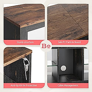 Bestier RGB TV Stand for 65+ Gaming Entertainment Center Gaming LED TV Media Console Table with 2 Glass Shelf PS Gaming TV Cabinet for Living Room, Golden Black