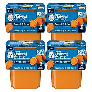 Gerber Natural for Baby 2nd Foods Baby Food Tubs, Sweet Potato, Pureed Baby Food Made with Natural Veggies & Vitamin C, 2 - 4 OZ Tubs/Pack (Pack of 4)