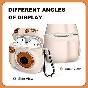 MOLOVA Case for Airpods 1&2, 3D Fashion Cartoon Stylish Cute Funny Cartoon Camera Anti-Drop Case with Keychain for Women Girls Teens(Cartoon Camera)