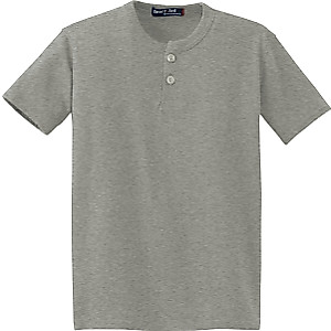 Sport-Tek Youth Short Sleeve 2-Button Henley T-Shirt YT210 Heathered Grey L