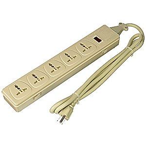 Wonpro Universal Power Strip 5 Outlets 110V-250V and 2500 Watts Built-in Universal Surge Protector with Safety Shutters and Circuit Breaker for Worldwide Use