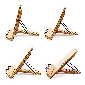 Large A+ 15 Inch XL Bamboo Book Stands & Holders for Reading Hands Free in Bed,Cookbook,Textbook,Law,with 5 Adjustable Height Laptop Stand