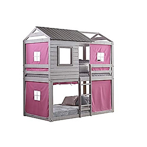 DONCO Twin/Twin Blind Bunk Loft Bunk with Pink Tent Kit