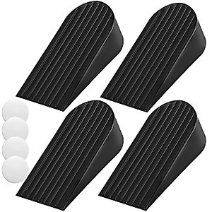 Big 1.9 inch Rubber Door Stoppers 4pcs(Black) and Door Stopper Wall Protector 4pcs(White), Heavy Duty Door Stopper, Works on All Floor Doorstops, Quiet/Shock Absorbent Door Knob Wall Protector