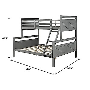 Twin Over Full Bunk Bed,Solid Pinewood Bedframe w/Safety Guardrails and Ladder,Can Be Separated into 2 Beds,for Dorm,Bedroom,Guest Room Furniture,No Box Spring Needed,Gray
