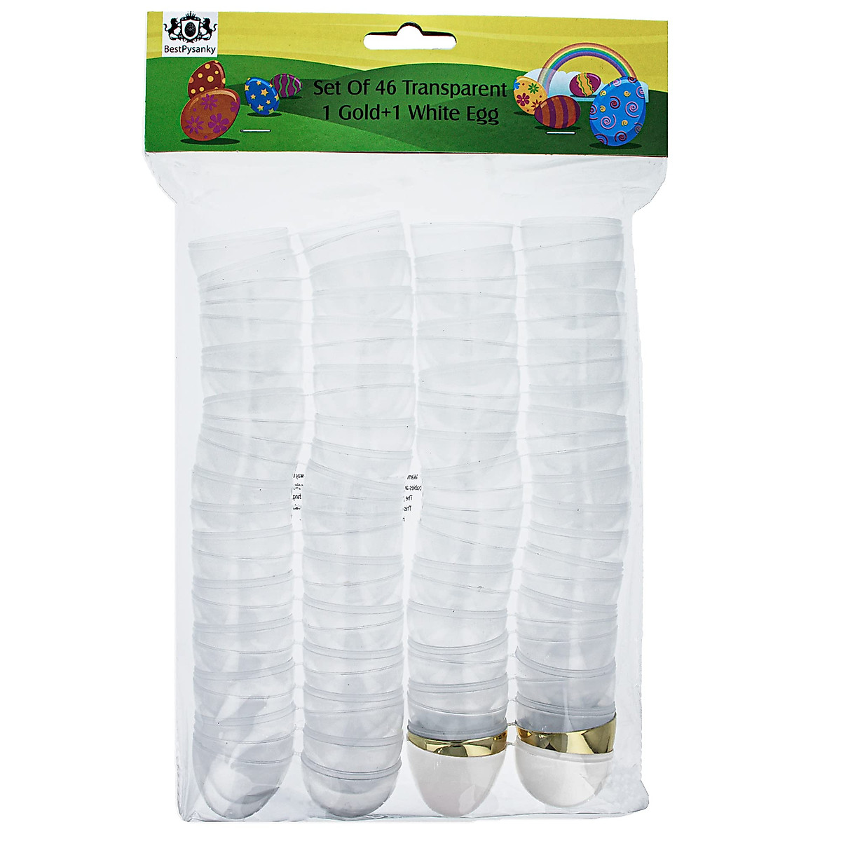 Set of 48 Easter Egg Assortment: 46 Transparent, 1 Gold, and 1 White Plastic Egg