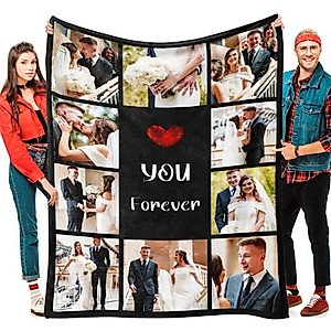 Zookao Custom Blankets with Photos and Text, Made in USA Personalized Blanket with Picture Memorial Throw Blanket for Couples, Personalized Gifts for Anniversary Valentine's Day(30"x40")