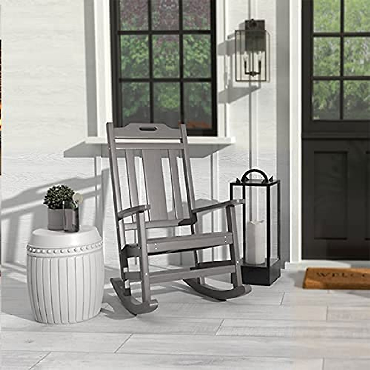 PolyTEAK Porch Rockers Collection Poly Lumber Wood Alternative All Weather Modern Outdoor Rocking Chair for Patios, Porches, and Pool Side, Grey