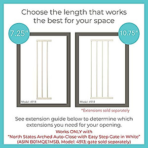 Toddleroo by North States 10.75” Extension for “Arched Auto Close with Easy Step Baby Gate”. Fits openings up to 63.38'' wide. Add up to 3 extensions. No tools required. (Adds 10.75" width, White)