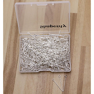 Shapenty 500PCS Mini Metal Wire Eyepins Beading Small Open Eye Head Pins Needles Bulk for DIY Craft Bead Earring Pendant Necklace Bracelet Jewelry Charm Finding Making (Silver, 24mm/1Inch)