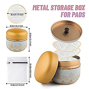 Veemos Reusable Cotton Rounds,14 Pieces Dual Sided Makeup Remover Pads with Washable Laundry Bag & Storage Box,Eco Friendly Bamboo Cotton Pads (Cream)