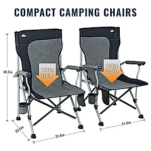 Ablazer 2 Pack Camping Chairs for Adults, Portable Hunting Chair Supports 350lbs, Oversized Heavy Duty Folding Chair for Camping Padded Seat Outdoor Lawn Folding Chair with Side Pockets