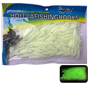 100Pcs 4.8cm Soft Fishing Lure Baits, Luminous Shrimp Fishing Lure, Shad Baits Worm Glow, Simulated Scented Micro Bait for Bass Trout Crappie, Freshwater Saltwater Fishing, Fishing Gears Accessories