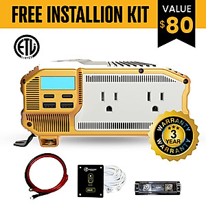 Krieger 2000 Watts Power Inverter 12V to 110V, Modified Sine Wave Car Inverter, Dual 110 Volt AC Outlets, DC to AC Converter with Installation Kit Included - ETL Approved to UL and CSA Standards