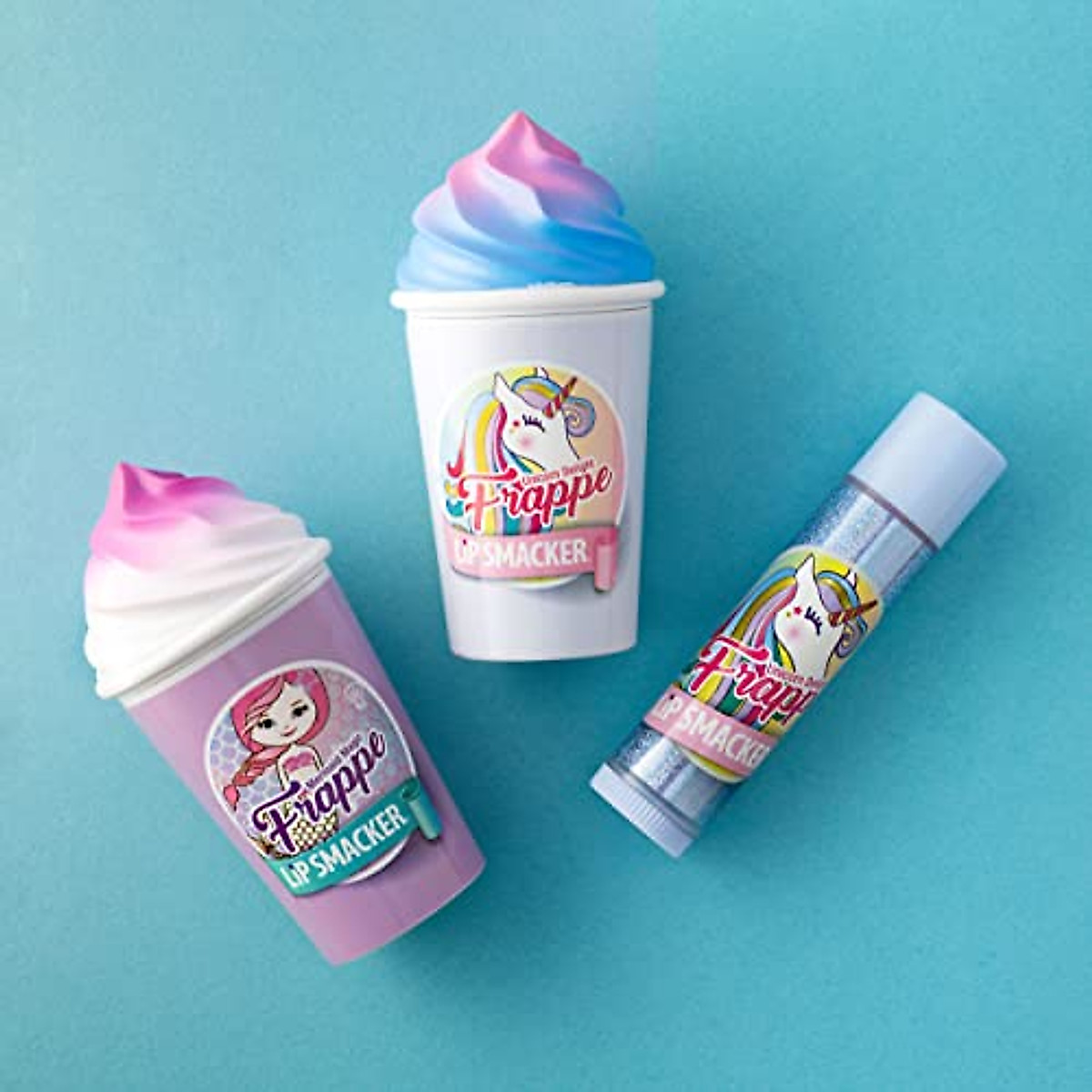 Lip Smacker Magical Frappe Collection 3 Pack Beverage Lip Balm - Moisturizing, Soothing Unicorn & Mermaid Delight/Magic