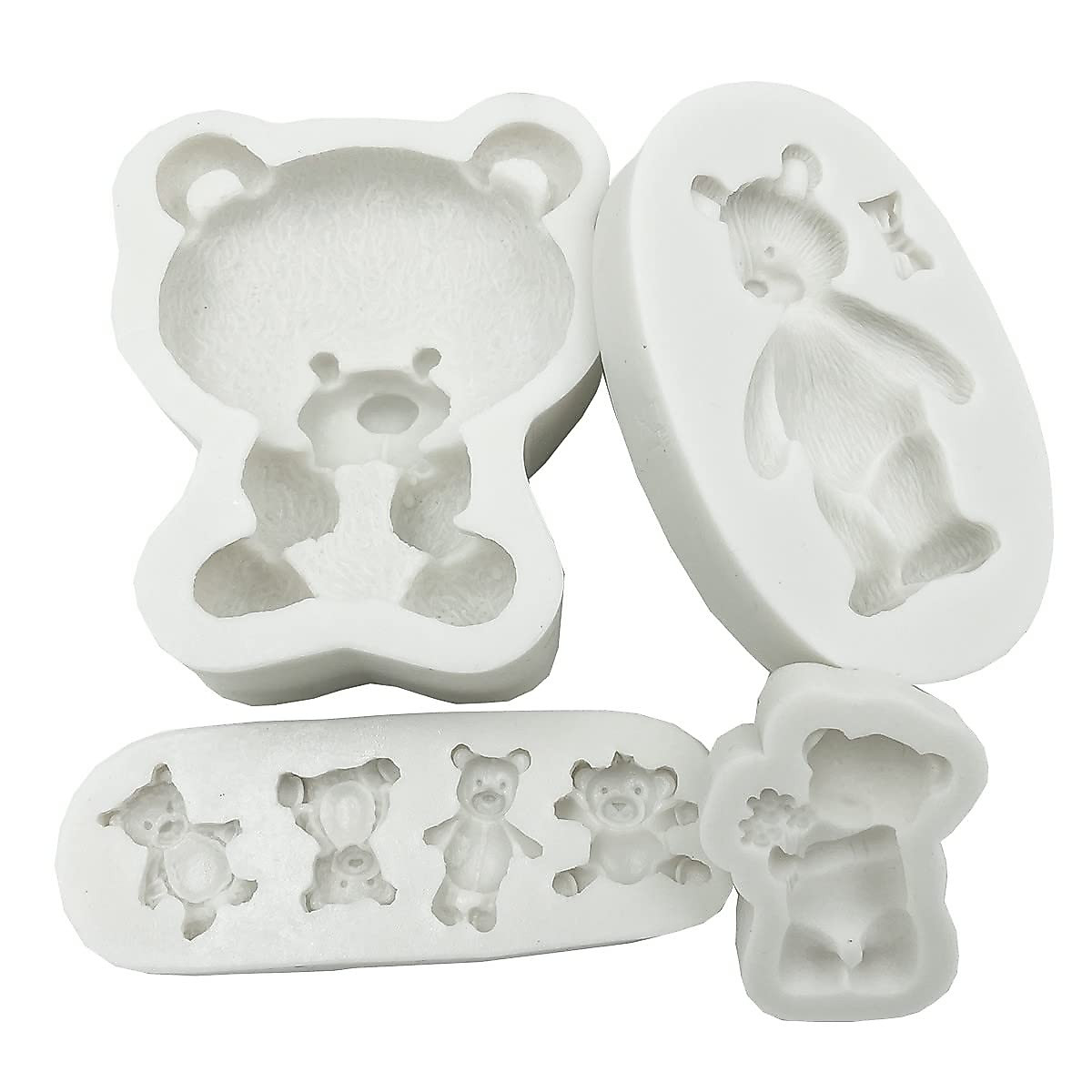 3D Bear Silicone Fondant Molds, Bear Candy Chocolate Molds for DIY Cake Fondant Cookie Cupcake Cake Topper Decoration Desserts Handmade Crystal Sugar Crafts for Baby Shower Party Set of 4