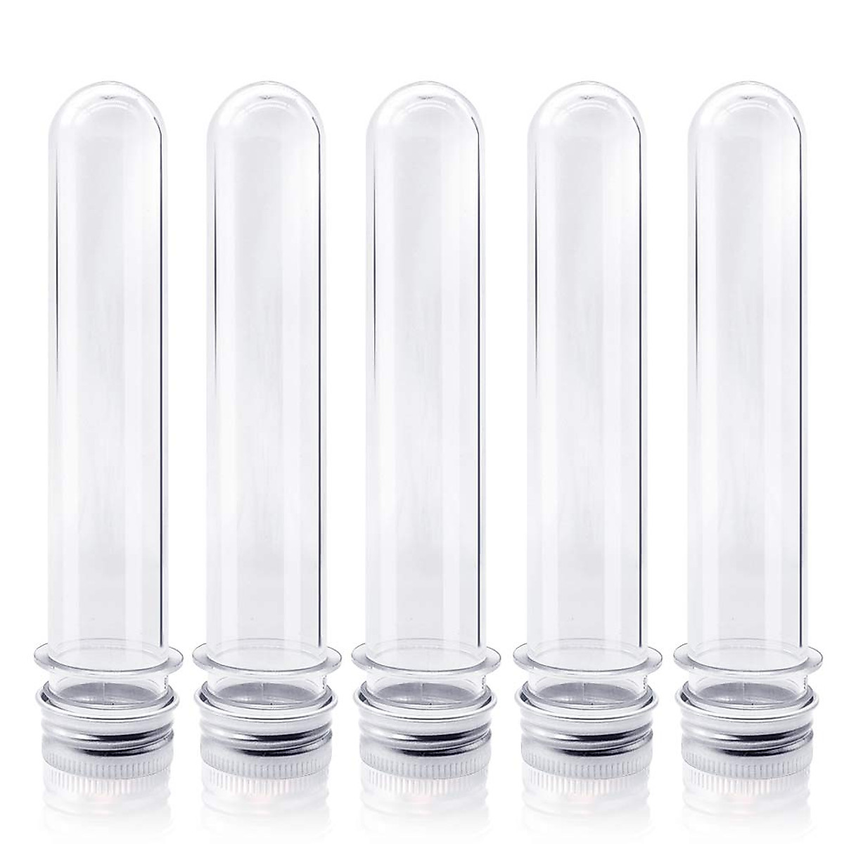 Clear Plastic Test Tubes with Caps,20pcs 25x140mm(45ml) Clear Tubes with 2 Funnel for Scientific Experiments, Party, Decorate The House, Candy Storage