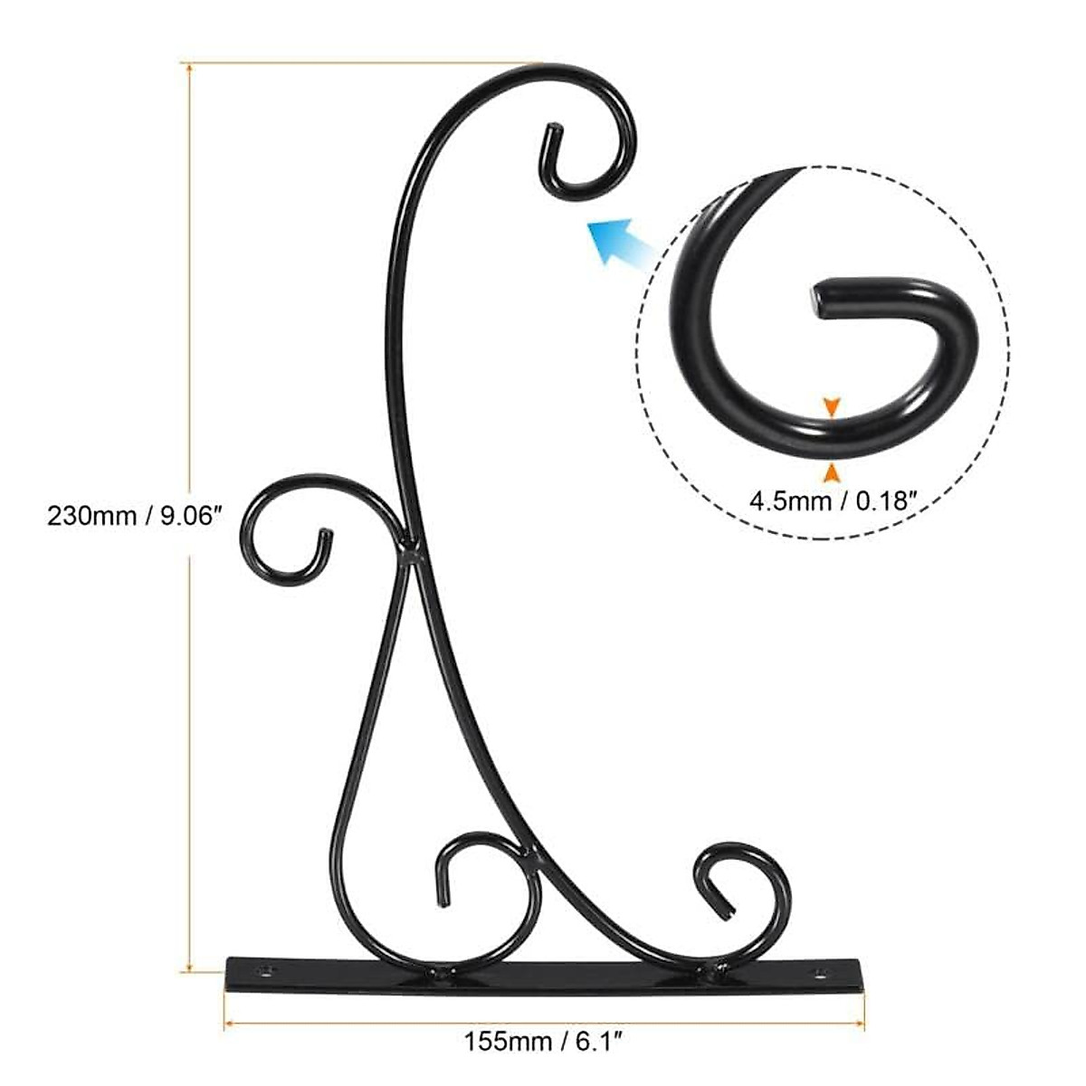 Tool parts 4pcs Iron Wall Hooks Bracket 230mmx155mmx16mm for Hanging Lanterns Black