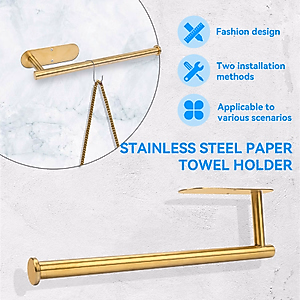 Gold Kitchen Paper Towels Holder Wall Mount Stainless Steel Paper Towel Holders Adhesive Under Cabinet Paper Towel Roll Rack for Kitchen, Bathroom