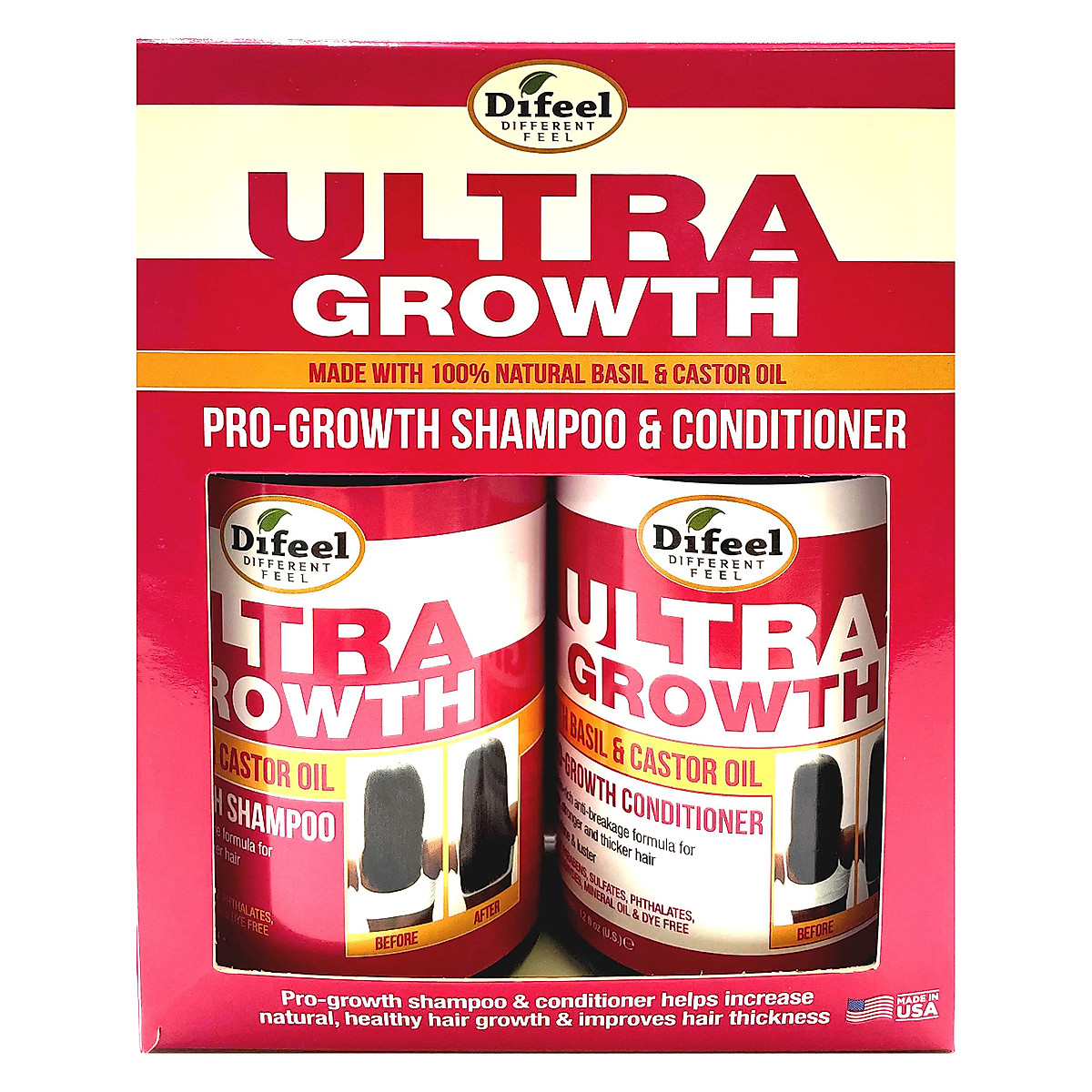 Difeel Ultra Growth with Basil & Castor Oil Shampoo & Conditioner 12 oz. 2-PACK