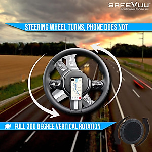 SafeVuu Magnetic Universal Steering Wheel Phone Holder - Perfect Rotating Magnet Mobile Mount for Golf Carts, Trucks, Utility Vehicles, Motor Coaches, GPS Hands - Free Driving